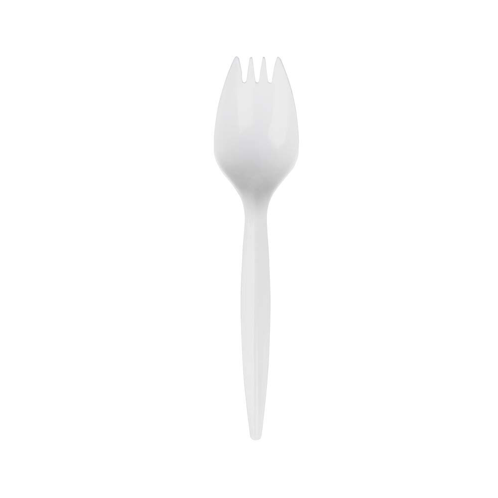 White Plastic Medium Weight Spork, Bulk Pack